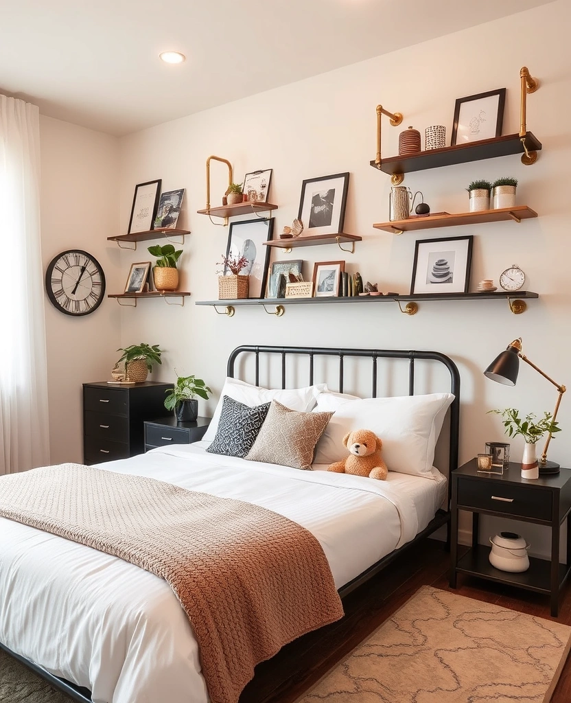 17-Chic-Gold-Industrial-Pipe-Shelves-to-Revamp-Your-Bedroom-Youll-Love ...